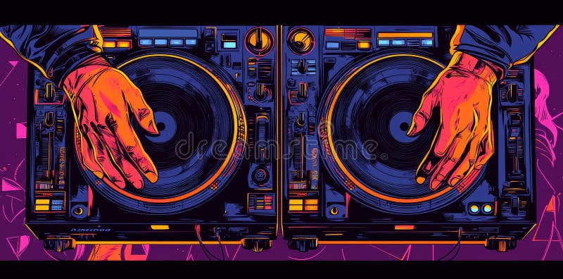 Neon DJ Booth - Modern Illustration for Techno Music Stock Photo ...