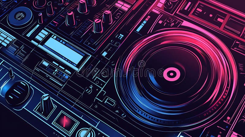 Neon DJ Mixer Illustration stock illustration. Illustration of console ...