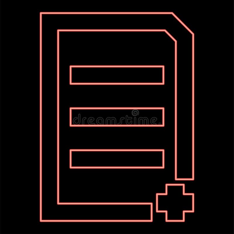 Neon Document Sheet Add Red Color Vector Illustration Flat Style Image ...