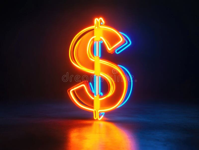 Neon Dollar Sign Black Background Stock Image - Image of finance ...