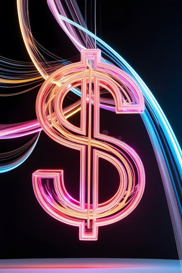 Neon Dollar Symbol Glowing in Vibrant Colors with Dynamic Light Trails ...