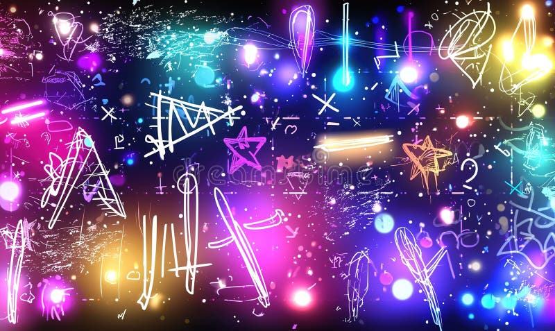 Neon Doodle Shapes and Light Trails Abstract Background for Digital Art ...