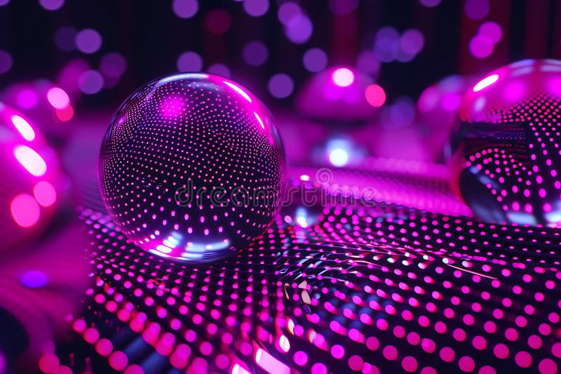 Neon Dot Illusion: Spheres on a Dotted Pink Light Matrix Stock Image ...