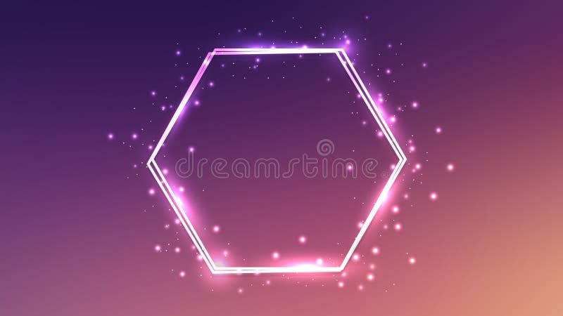 Neon Double Hexagon Frame with Shining Effects and Sparkles Stock ...