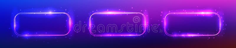 Neon Double Rounded Rectangular Frame with Shining Effects Stock Vector - Illustration of light ...