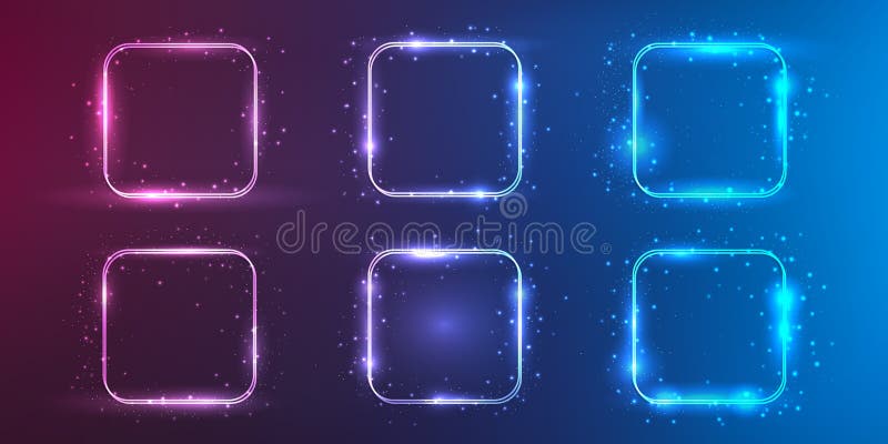 Neon Double Rounded Square Frame with Shining Effects Stock Vector ...