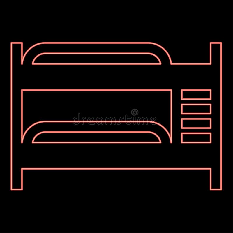 Neon Double Tier Bunk Bed Red Color Vector Illustration Image Flat ...