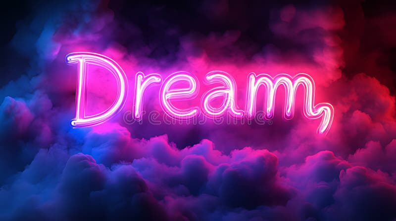Neon Dream Sign in Smoky Cloudscape Stock Illustration - Illustration ...