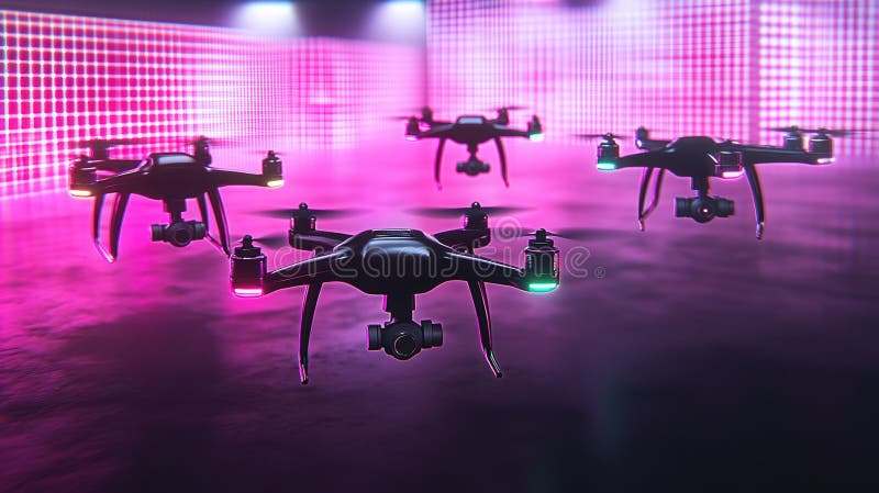 Neon Drones Swarm stock illustration. Illustration of drones - 367674845