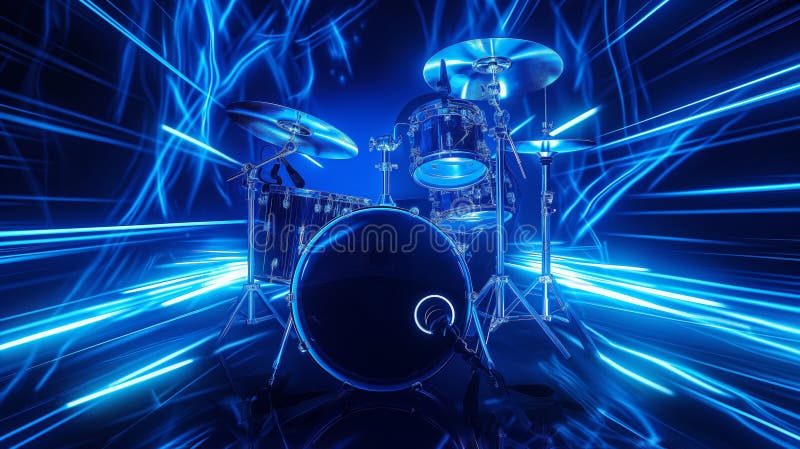 Neon Drum Set with Blue Light Trails Stock Photo - Image of modern ...