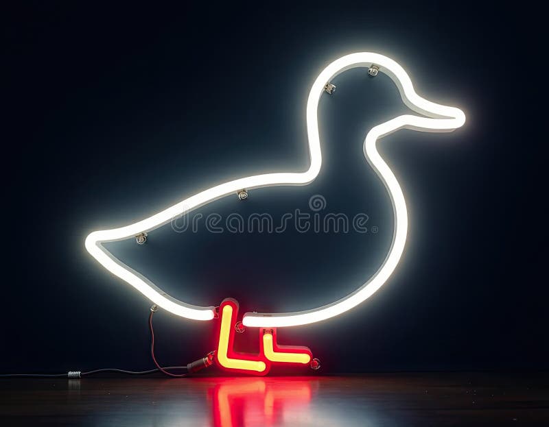 Neon Duck Sign - White and Red Glowing Duck Outline Stock Illustration ...