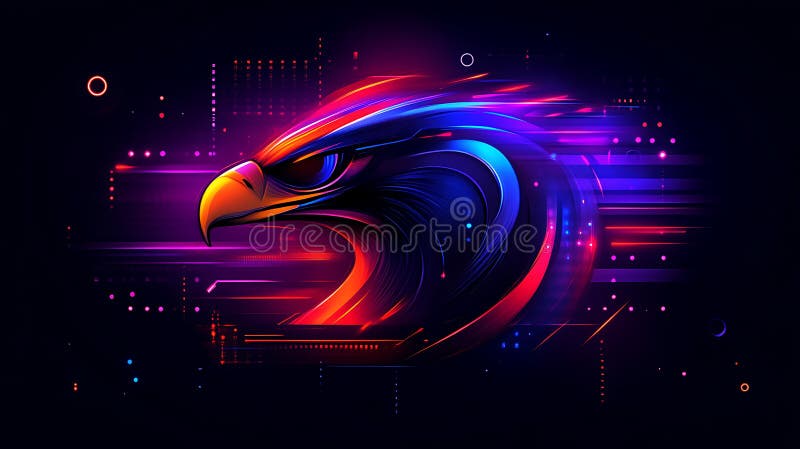 Neon Eagle Head Digital Art Abstract Design Stock Illustration ...