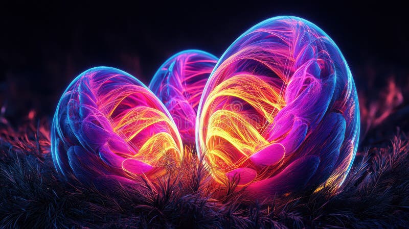 Glowing Neon Easter Eggs with Vibrant Patterns in Dark Setting ...
