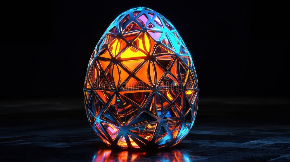 Glowing Neon Easter Egg with Intricate Geometric Patterns. Generative ...