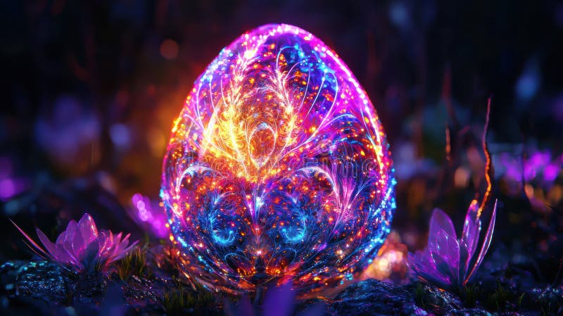 Glowing Neon Easter Egg Radiates Vibrant Colors in Magical Forest ...