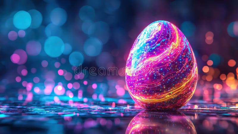 Glowing Neon Easter Egg with Vibrant Colors and Sparkles Shines ...