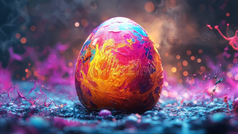 Vivid Neon Easter Egg with Glowing Abstract Patterns and Vibrant Colors ...