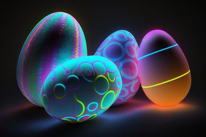Neon Easter Eggs, Easter Eggs with Neon Lights and Reflection Stock ...