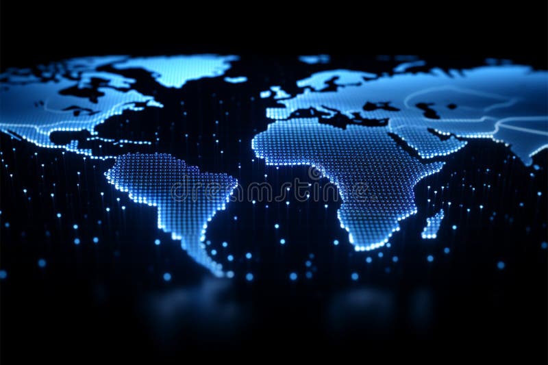 Globalization Depicted. Neon Dots Intricately Form World Map with ...