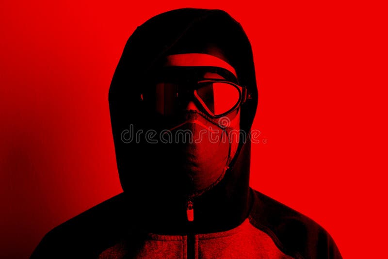 A Neon Effect Portrait of Men Wearing Mask and Goggle with Hood. Stock ...