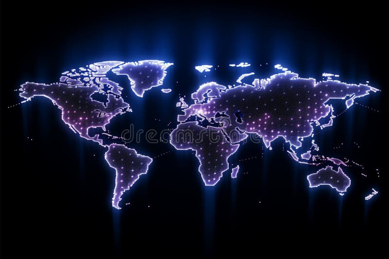 Neon Effect World Map Created from Dots, Symbolizing Globalization ...