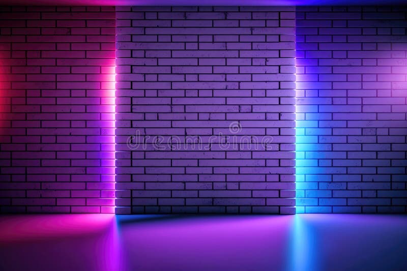Neon Effects in a Dark Bricks Wall and a Shiny Floor Background ...
