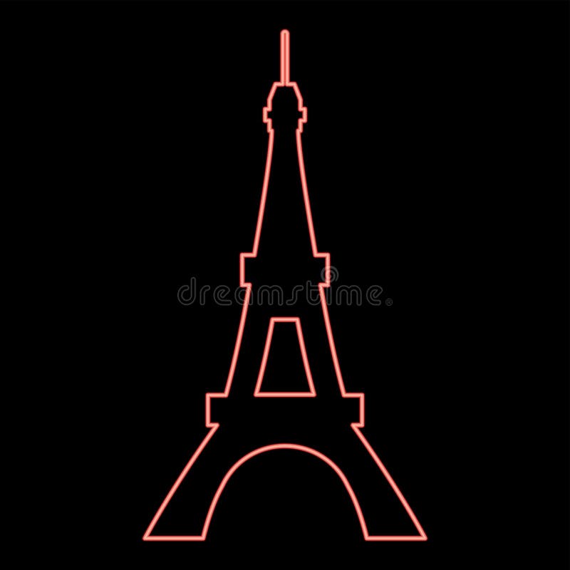 Neon Eiffel Tower Red Color Vector Illustration Flat Style Image Stock ...