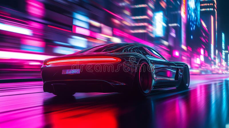 Neon Electric Car in Night City Stock Image - Image of drive, digital ...