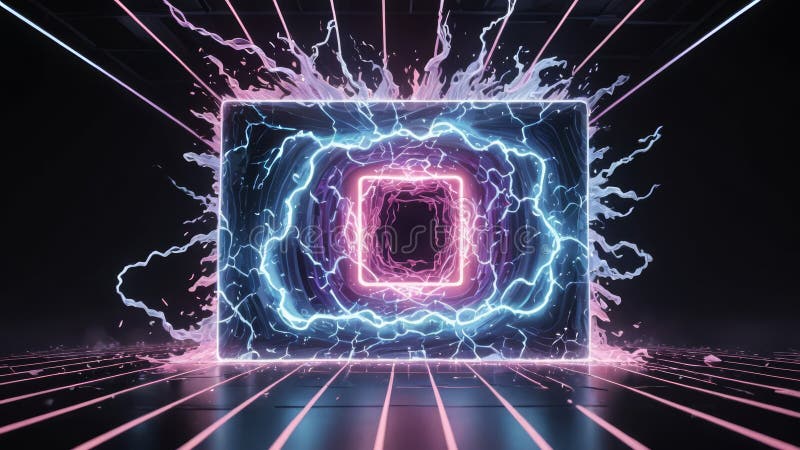 Neon Electric Frame with Sparks, Symbolizing Futuristic Digital Energy ...