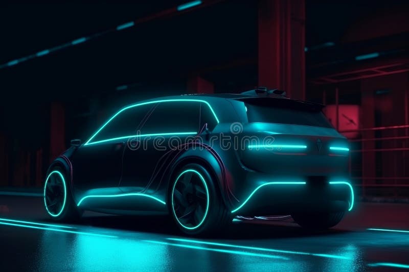 Neon Electric Future Car. Generate Ai Stock Illustration - Illustration ...