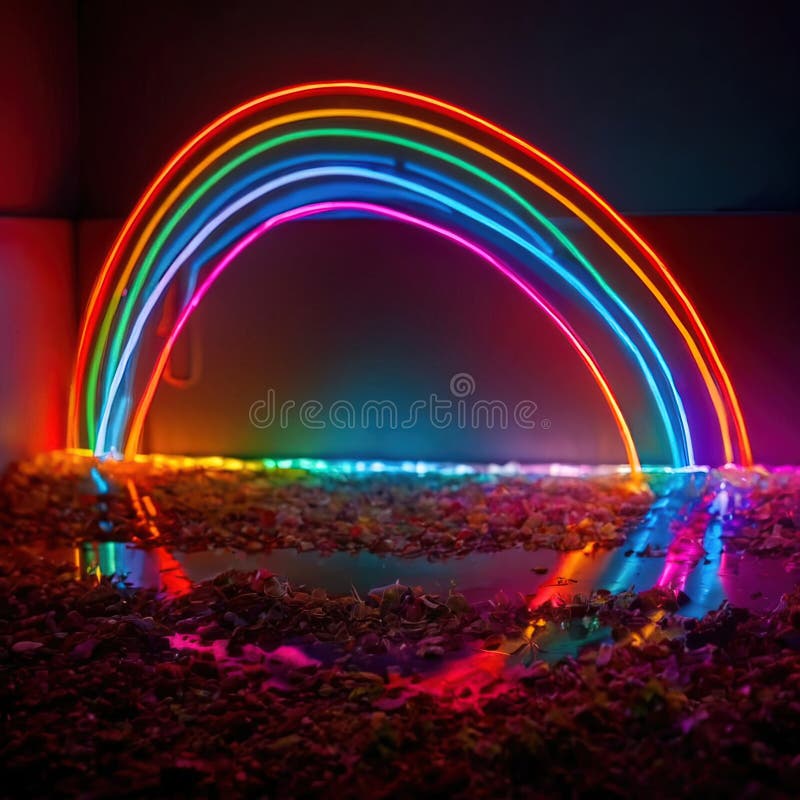 Neon Lights in Shape of Rainbow, Signifying Hope and Diversity Stock ...