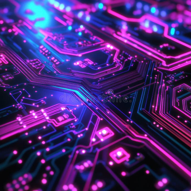 Neon Electronic Circuit Board Pattern with Futuristic Lighting Showcasing Deep Tech Aesthetic ...