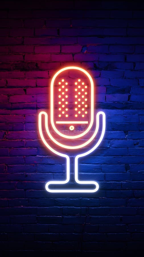 Neon Elegance Studio Microphone Banner Illuminated with Red and Blue ...