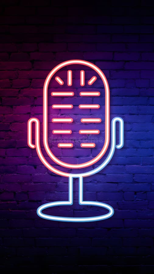 Neon Elegance Studio Microphone Banner Illuminated with Red and Blue ...
