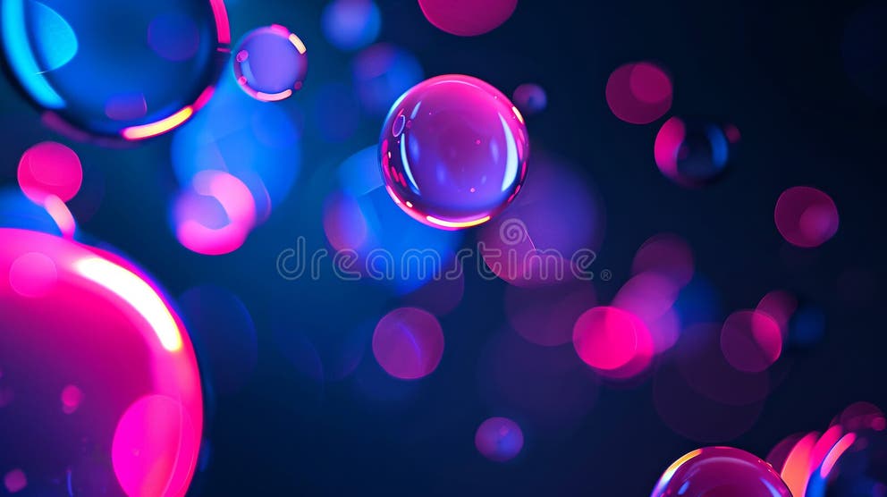 Neon Elegance: Vibrant Bubbles on Dark Blue Background Stock ...