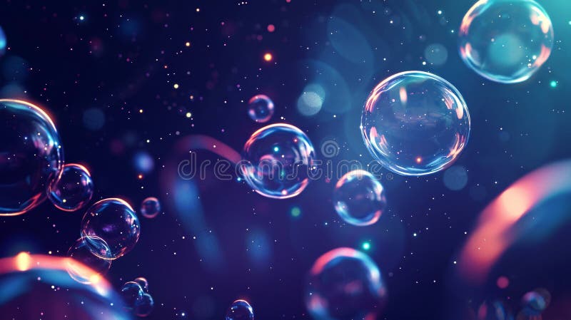 Neon Elegance: Vibrant Bubbles on Dark Blue Background Stock ...