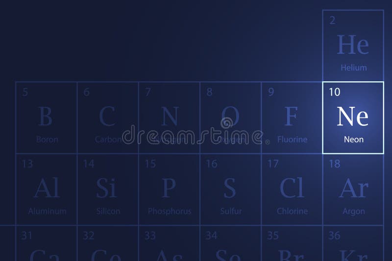 Neon Element Glowing in a Dark Periodic Table Stock Illustration ...