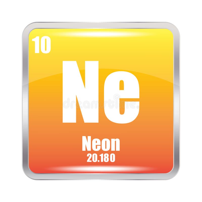Neon Element Square. Ne Symbol. Atomic Number 10. Atomic Mass 20.180 ...