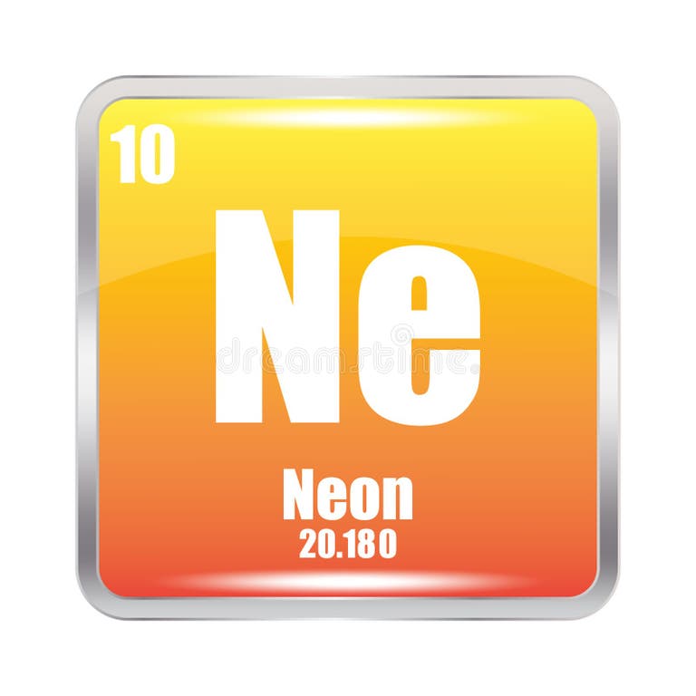 Neon Element Square. Ne Symbol. Atomic Number 10. Atomic Mass 20.180 ...