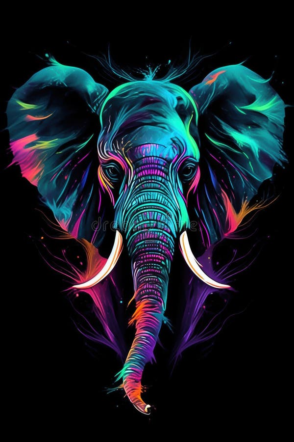 Neon Elephant Portrait. Created by Generative Artificial Intelligence ...
