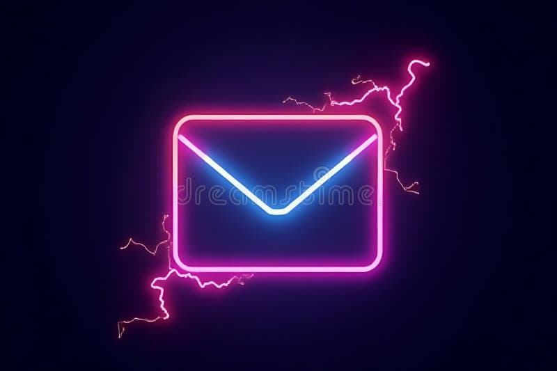 A Neon Email Envelope with Pink Outline Sends Sparks of Electric ...