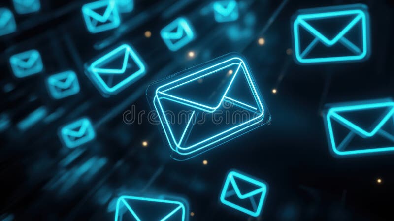 Neon Email Icons Floating in Digital Space Stock Illustration ...