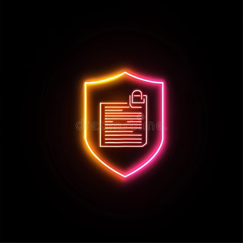 A Neon Emblem of Documents Guarded by a Shield, Representing the ...
