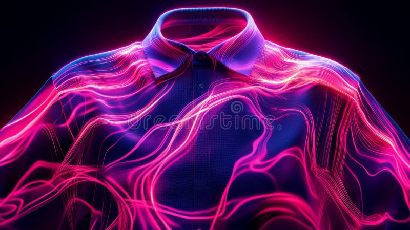 Neon Energy Flows Across a Collared Shirt Stock Illustration ...