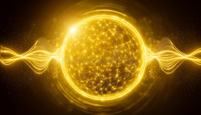 Neon Energy Sphere of Particles and Waves of Magical Glowing. Abstract ...