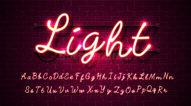 Neon English Handwritten Alphabet. Retro Font. Upper and Lower Case ...