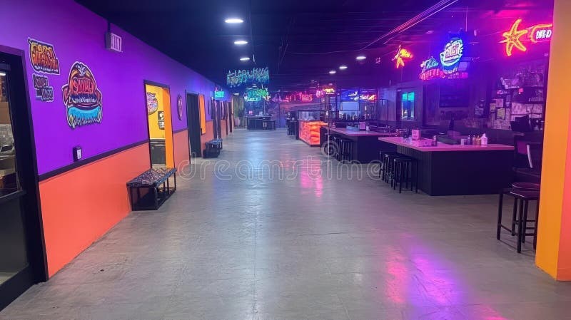Neon Entertainment Venue Corridor Stock Photo - Image of aesthetic ...