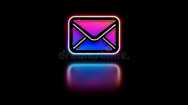 A Neon Envelope Icon with Bright Red and Blue Lights, Set Against a ...