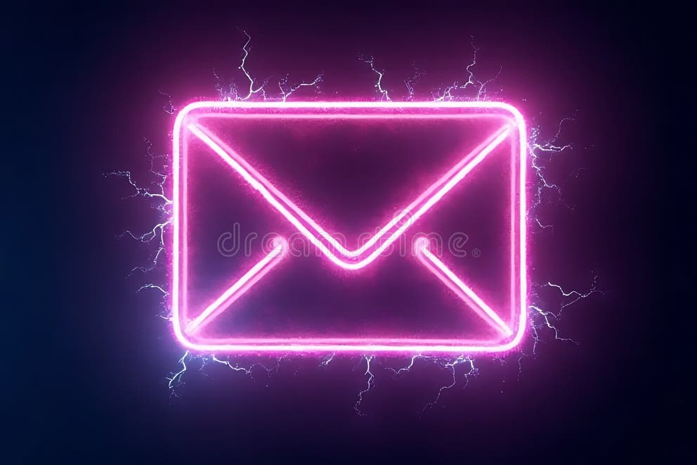 A Neon Envelope Icon Sparkles with Electricity Against a Dark Backdrop ...