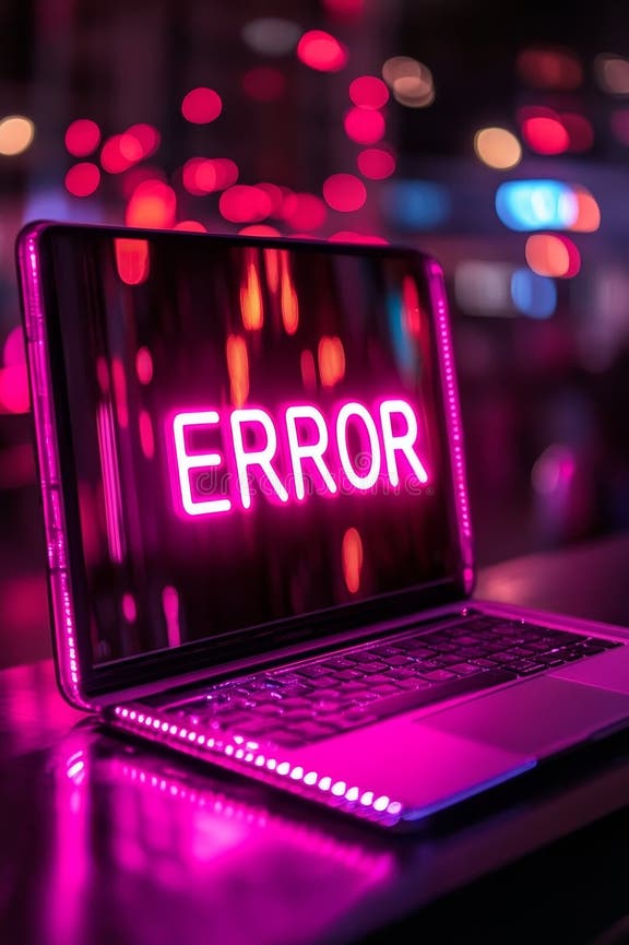 Neon Error Message Glowing on Laptop Screen, Cybersecurity and System ...